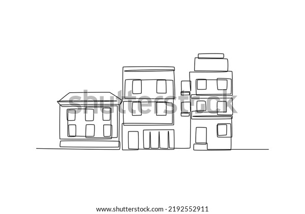 Single One Line Drawing Apartment Building Stock Vector (Royalty Free ...