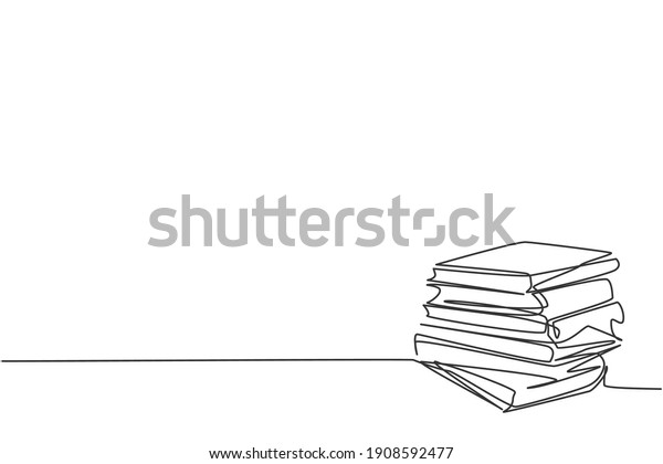 Single One Line Drawing Books Stack Stock Vector (Royalty Free ...