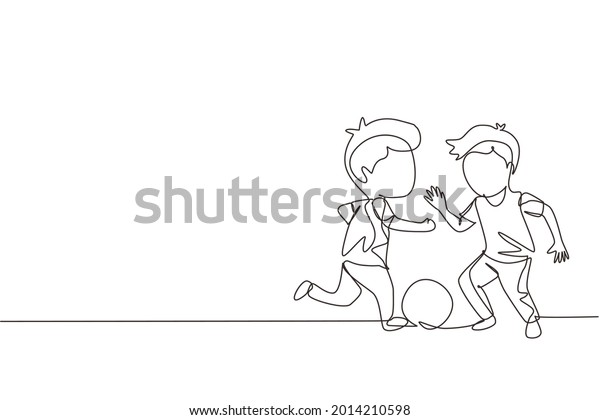 Single One Line Drawing Boys Playing Stock Vector (Royalty Free ...