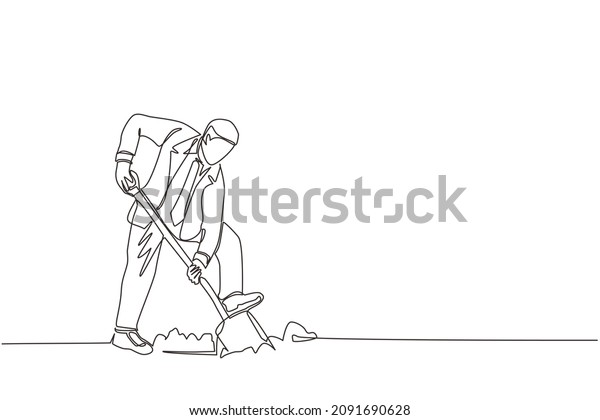 Single One Line Drawing Businessman Digging Stock Vector (Royalty Free ...
