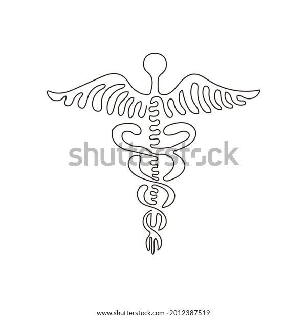 Single One Line Drawing Caduceus Medical Stock Vector (Royalty Free ...