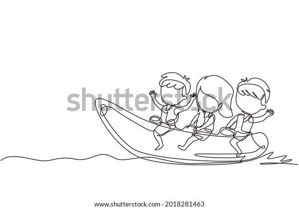 Single One Line Drawing Children Having: เวกเตอร์สต็อก (ปลอดค่า ...