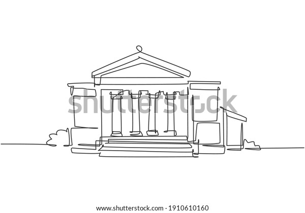 Single one line drawing classic museum construction building with ...