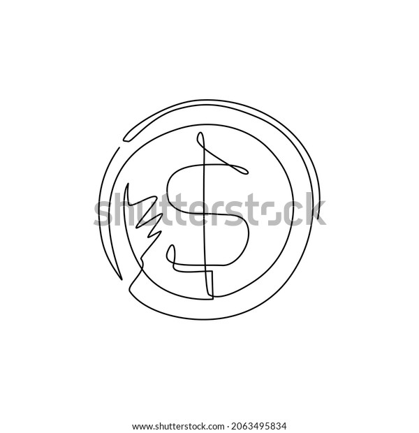Single One Line Drawing Coin Flat Stock Vector (Royalty Free ...