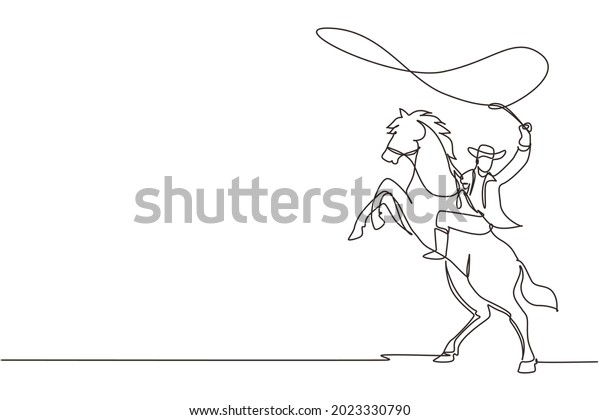 Un solo dibujo de vaquero con: vector de stock (libre de regalías ...