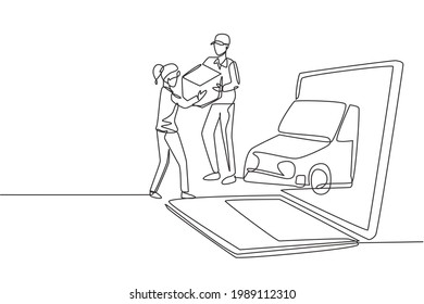 Single One Line Drawing Delivery Box Stock Vector (Royalty Free ...