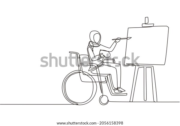 Single One Line Drawing Disabled Arabian Stock Vector (Royalty Free ...