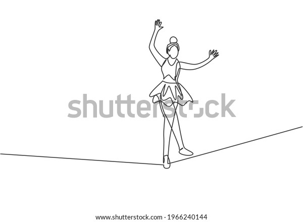 Single One Line Drawing Female Acrobat Stock Vector (Royalty Free ...