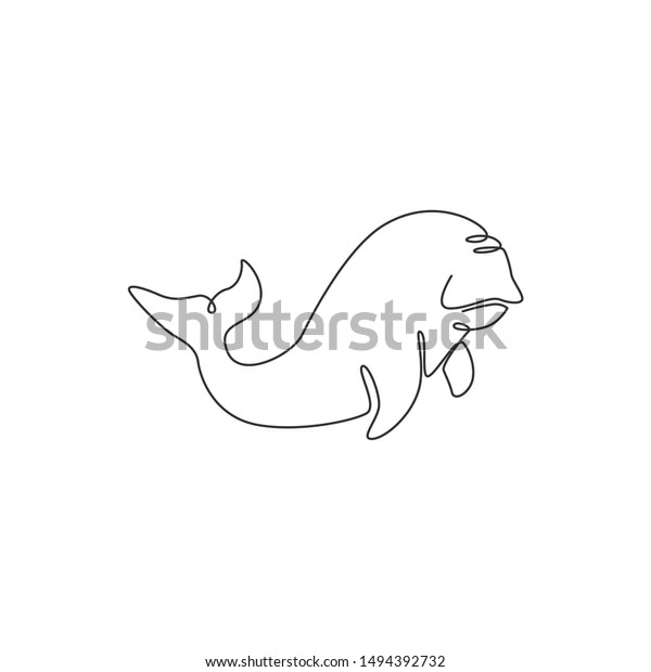 Single One Line Drawing Funny Dugong Stock Vector (Royalty Free ...