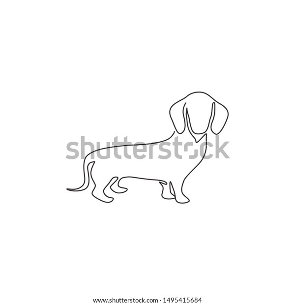 Single One Line Drawing Funny Dachshund Stock Vector (Royalty Free ...