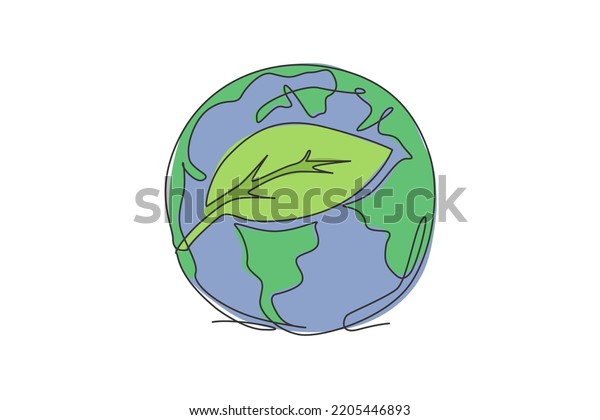 Single One Line Drawing Green Leaf Stock Vector (Royalty Free ...