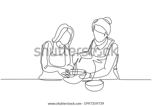 Single One Line Drawing Happy Family Stock Vector (Royalty Free ...