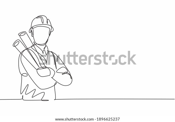 Single One Line Drawing Young Male Stock Vector (Royalty Free ...