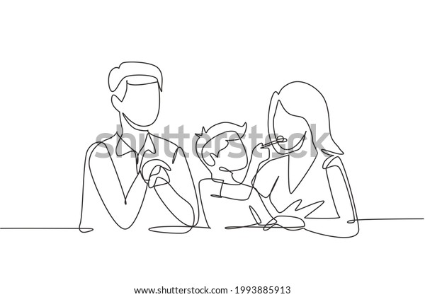 Single One Line Drawing Young Family Stock Vector (Royalty Free ...