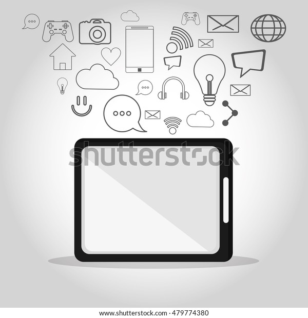 Single Tablet Surrounded By Telecommunication Icons Stock Vector ...