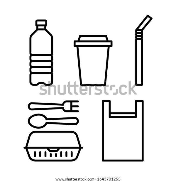 Single Use Plastic Icons Bottle Cup Stock Vector (Royalty Free ...