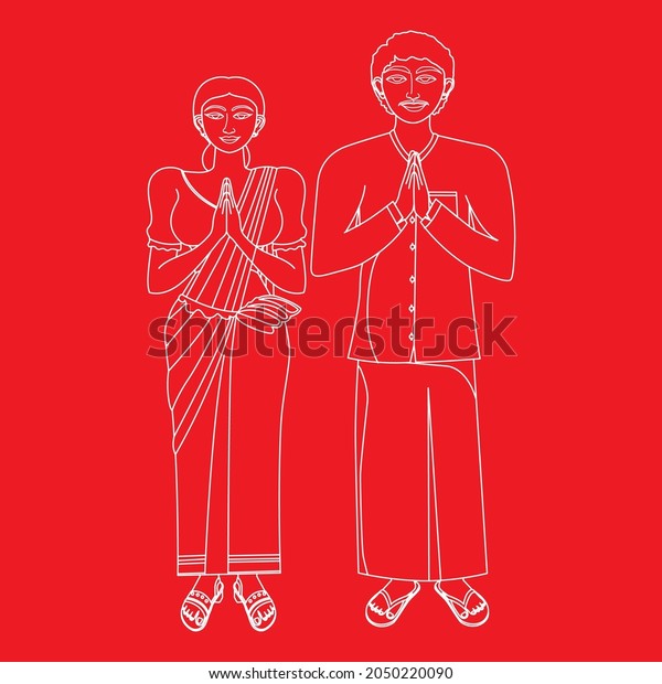 Sinhala und Tami Aurudu, Linienzeichnung, Vektorgrafik: Stock ...