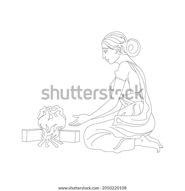Sinhala Tami Aurudu Line Drawing Art Stock Vector (Royalty Free ...