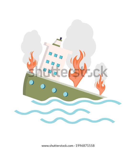 Sinking Ship Fire On Tanker Shipwreck: เวกเตอร์สต็อก (ปลอดค่าลิขสิทธิ์ ...