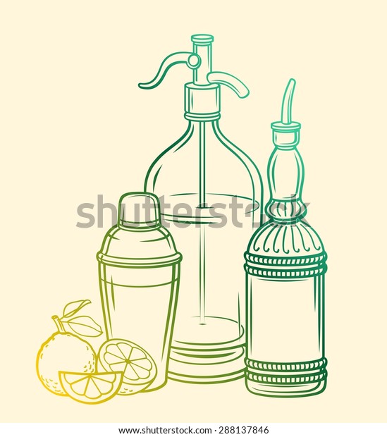 Siphon Soda Bottle Syrup Citruses Shaker Stock Vector (Royalty Free ...