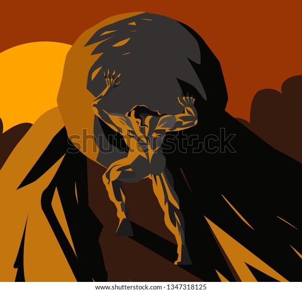 Sisyphus Pushing Rock Stock Vector (Royalty Free) 1347318125 | Shutterstock