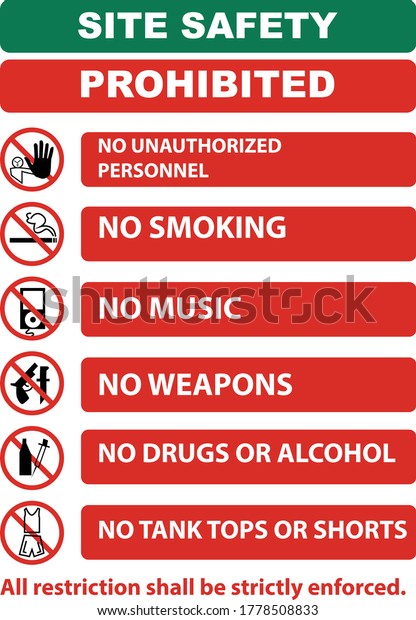 Site Safety Prohibited Sign Warning Stock Vector (Royalty Free ...