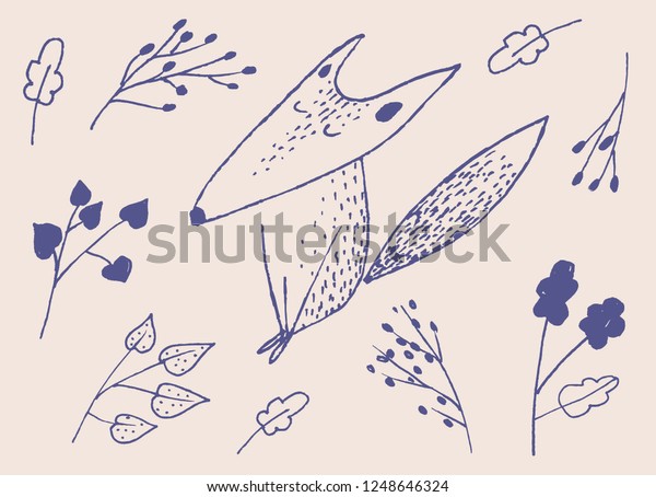 Sitting Fox Illustration Pen Drawing Simple Stock Vector (Royalty Free ...