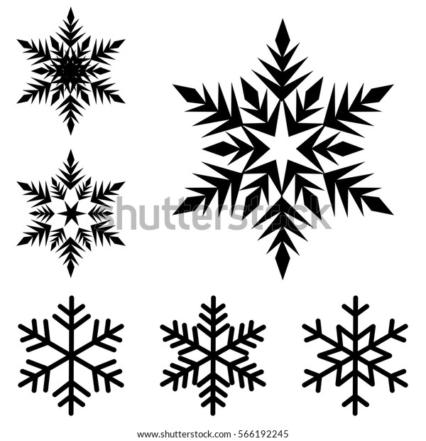 Six Black Snowflakes Set On White: เวกเตอร์สต็อก (ปลอดค่าลิขสิทธิ์ ...