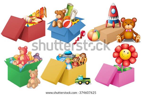 Six Boxes Toys Illustration Stock Vector (Royalty Free) 374607625 ...