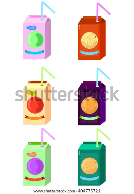 Six Cartoon Colored Packets Juice Icon Stock Vector (Royalty Free ...