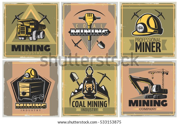 Six Colorful Square Coal Mining Industry Stock Vector (Royalty Free ...