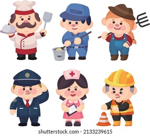 Six Different Cute Occupation Illustrations Stock Vector (Royalty Free ...