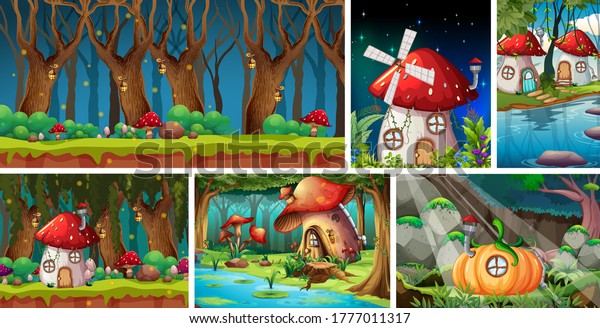 Six Different Scene Fantasy World Fantasy Stock Vector (Royalty Free ...