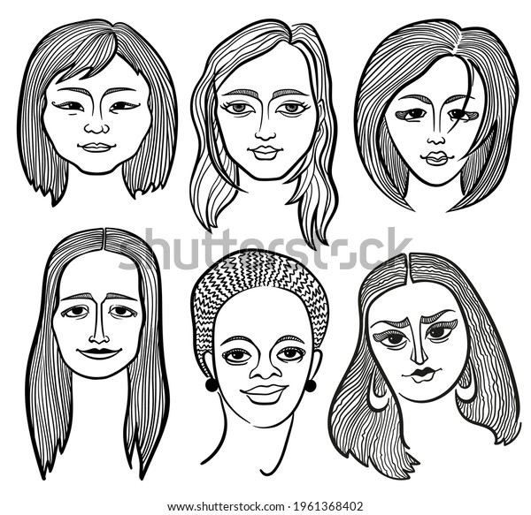 Six Female Faces Different Appearances African Stock Vector (Royalty ...
