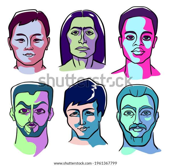 Six Male Faces Different Appearances African Stock Vector (Royalty Free ...