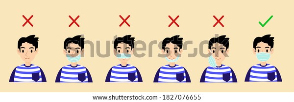 Six Men Showing How Wearing Face Stock Vector (Royalty Free) 1827076655 ...