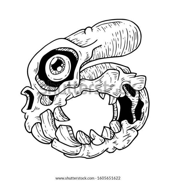 Six Number Skull Drawing Vector Design 스톡 벡터(로열티 프리) 1605651622 ...