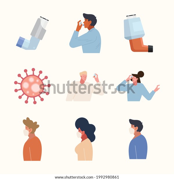 Six Persons Respiratory Nebulizer Characters Stock Vector (Royalty Free ...
