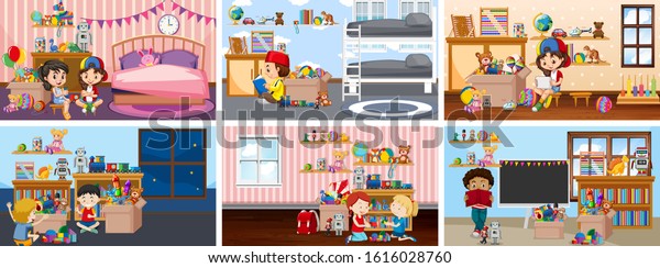 Six Scenes Children Doing Activities Different Stock Vector (Royalty ...