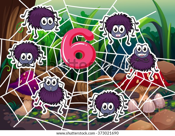Stock vektor „Six Spiders On Web Around Number“ (bez autorských ...