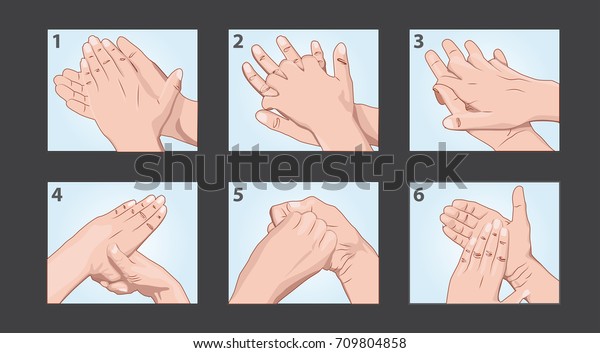 Six Steps How Wash Your Hands 库存矢量图(免版税)709804858 Shutterstock