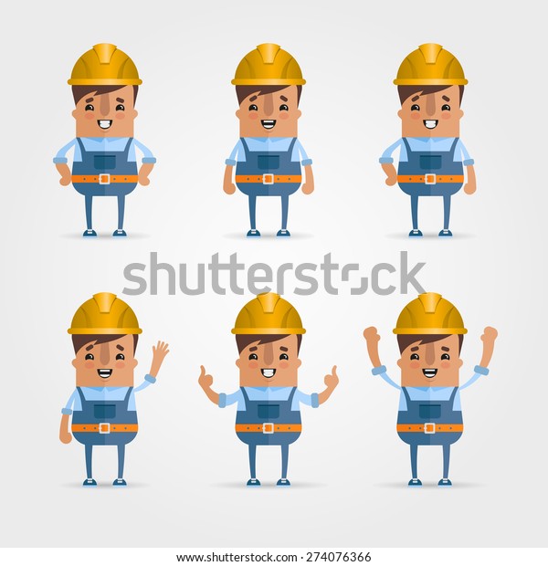 Six Vector Cartoon Builders Stock Vector (Royalty Free) 274076366 ...