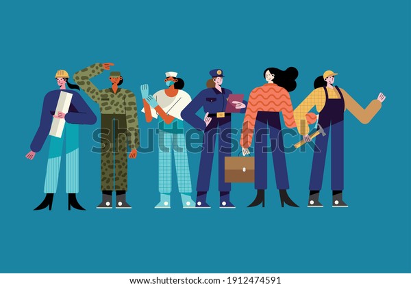 Six Women Different Professions Characters Vector Stock Vector (Royalty ...