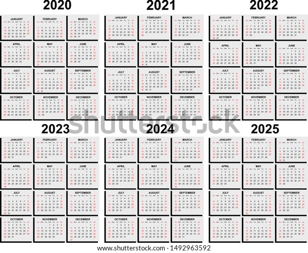 Six Year Calendars 2020 2021 2022 Stock Vector (Royalty Free ...