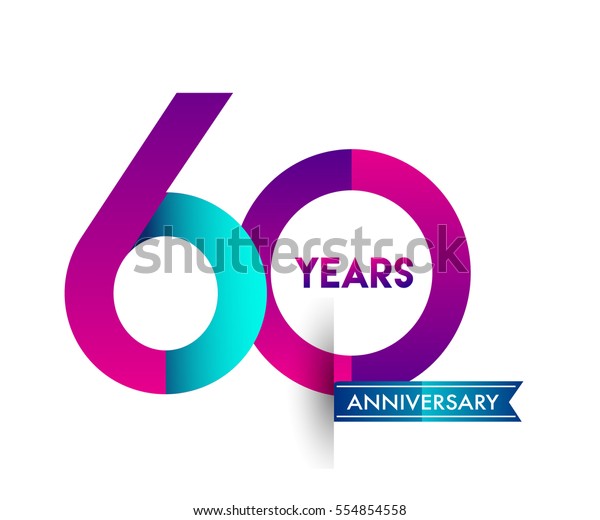 celebración de sesenta años logotipo de diseño colorido con cinta azul ...