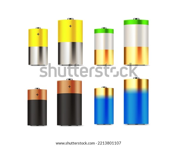 Size Realistic Batteries Set Isolated On Stock Vector (Royalty Free ...