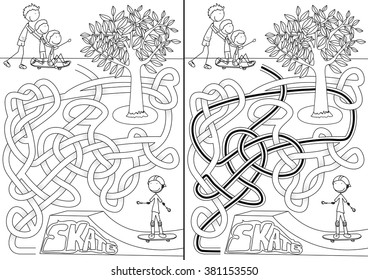 Skate Park Maze Kids Solution Black Stock Vector (Royalty Free ...