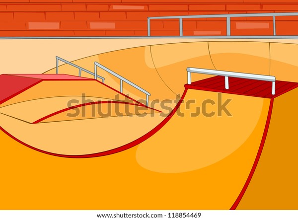 Skate Ramp Cartoon Background Vector Illustration: เวกเตอร์สต็อก (ปลอด ...