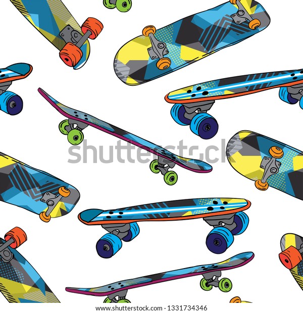 Skateboard Pattern Seamless Bright Abstract Pattern Stock Vector ...