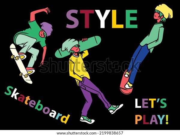 Skateboard Pose Vector Illustration Color Full Stock Vector (Royalty ...